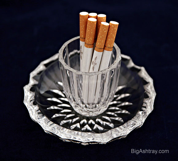 Crystal Smoke Set by Val St. Lambert Belgium – Big Ashtray