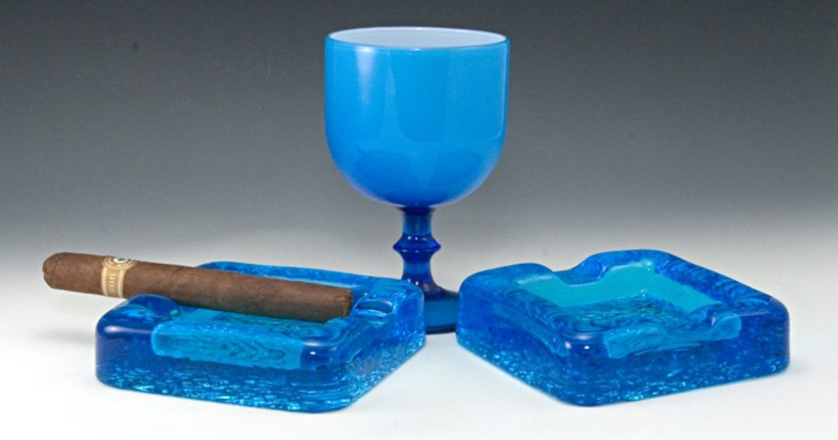 Cigar Ashtray Set of Two Vintage Blue Glass – Big Ashtray